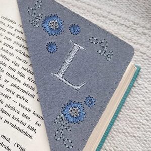 personalized hand embroidered corner bookmark, 26 letters cute flower embroidered corner bookmark embroidery book marker clip for book lovers bookmarks for reading lovers meaningful gift