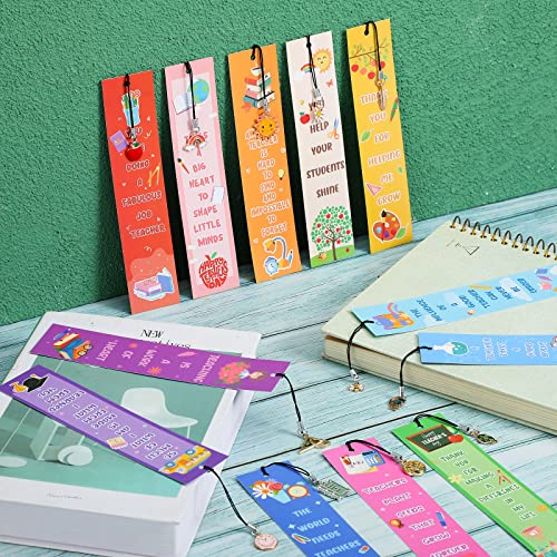 24 Set Teacher Bookmark Teacher Appreciation Gifts Thank You Paper Bookmark with Metal Pendant Teacher Page Markers Thank You Graduation Gifts Bookmark for Teacher Christmas Birthday Retirement