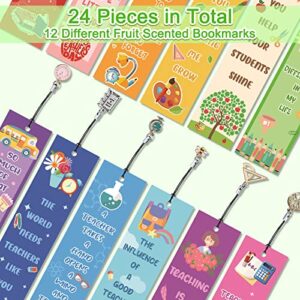 24 Set Teacher Bookmark Teacher Appreciation Gifts Thank You Paper Bookmark with Metal Pendant Teacher Page Markers Thank You Graduation Gifts Bookmark for Teacher Christmas Birthday Retirement