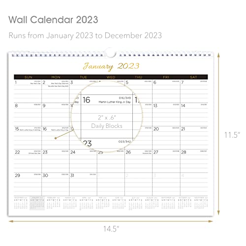 Calendar 2023: Monthly Wall Calendar with Julian Date, Major Holiday, Thick Paper, Twin-wire Binding, Great for Planning & Organizing, 12 Months hanging calendar from January 2023 to December 2023, Size 14.5” x 11.5”