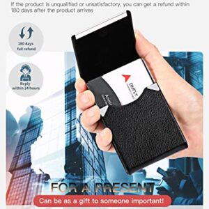 DMFLY Business Card Holder Case - PU Leather Business Card Case Name Card Holder Slim Metal Pocket Card Holder with Magnetic Shut, Black