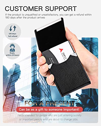 DMFLY Business Card Holder Case - PU Leather Business Card Case Name Card Holder Slim Metal Pocket Card Holder with Magnetic Shut, Black