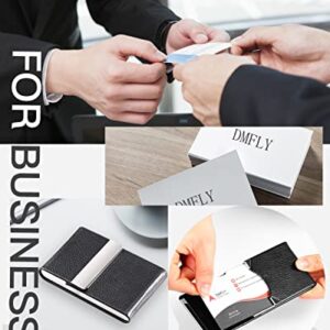 DMFLY Business Card Holder Case - PU Leather Business Card Case Name Card Holder Slim Metal Pocket Card Holder with Magnetic Shut, Black