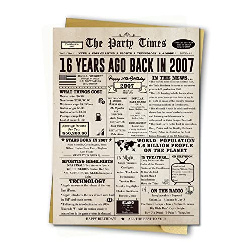 Humorous 16th Birthday Gifts for Girls Boys, Jumbo 16th Birthday Card for Daughter Son, Big 16 Year Old Birthday Cards for Her or Him, Happy 16 Birthday Gifts Decorations Women, Back in 2007…