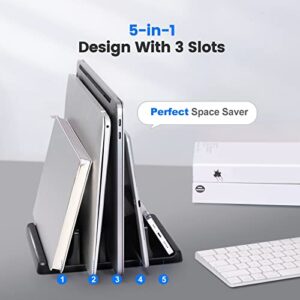 Vaydeer 3-Slot Vertical Laptop Stand Made of Premium ABS Plastics 5 in 1 Design Space-Saving Adjustable Desk Organizer for All MacBook/Chromebook/Surface