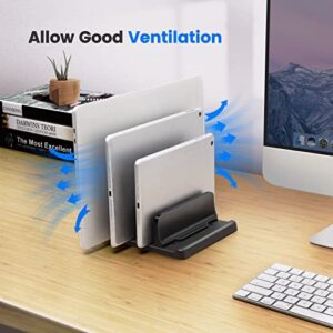 Vaydeer 3-Slot Vertical Laptop Stand Made of Premium ABS Plastics 5 in 1 Design Space-Saving Adjustable Desk Organizer for All MacBook/Chromebook/Surface