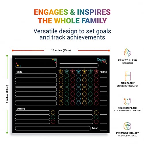 Magnetic Black Chore Chart 3pcs for Multiple Kids & Adults - 4 Fine Tip Chalk Markers - Dry Erase Black Boards - Reward Good Behavior for Toddlers & Responsibility for Teenagers - Organize The Family