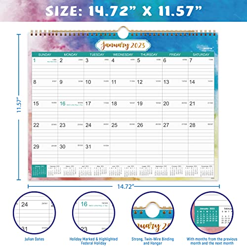 Wall Calendar 2023 - Calendar January 2023 to December 2023, 14.8" x 11.4" Monthly Wall Calendar from with Julian Date, Calendar 2023 with Thick Paper, Twin-Wire Binding, Large Blocks