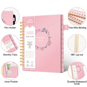 2023 Weekly & Monthly Planner, Jan. 2023 - Dec. 2023, AIMPEAK Planner 2023, Monthly Tabs, Inner Pocket, Pen Loop, PVC Waterproof Cover, Notes Pages, Spiral Binding, 138Pages, Pink Garland(5.5"x8.5")