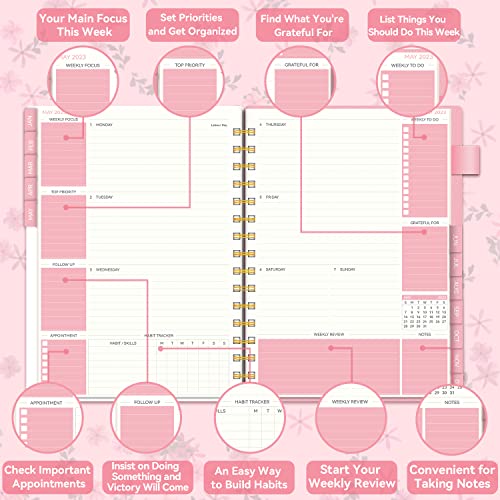 2023 Weekly & Monthly Planner, Jan. 2023 - Dec. 2023, AIMPEAK Planner 2023, Monthly Tabs, Inner Pocket, Pen Loop, PVC Waterproof Cover, Notes Pages, Spiral Binding, 138Pages, Pink Garland(5.5"x8.5")