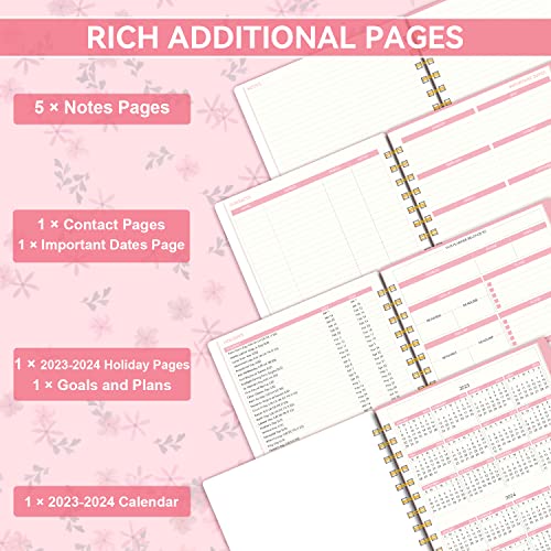 2023 Weekly & Monthly Planner, Jan. 2023 - Dec. 2023, AIMPEAK Planner 2023, Monthly Tabs, Inner Pocket, Pen Loop, PVC Waterproof Cover, Notes Pages, Spiral Binding, 138Pages, Pink Garland(5.5"x8.5")