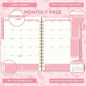 2023 Weekly & Monthly Planner, Jan. 2023 - Dec. 2023, AIMPEAK Planner 2023, Monthly Tabs, Inner Pocket, Pen Loop, PVC Waterproof Cover, Notes Pages, Spiral Binding, 138Pages, Pink Garland(5.5"x8.5")