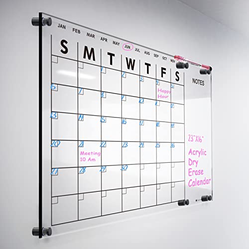 Acrylic Dry Erase Calendar for Wall 23”x16“ Clear Acrylic Wall Calendar White Board Calendar Home Office Calendar