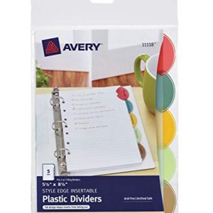 Avery Style Edge Insertable Plastic Dividers, 5.5 x 8.5 Inches, 5-Tab Set, 1 Set (11118)