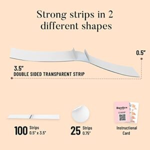 Busties Fabric Tape (100 Strips & 25 Dots) Avoid Fashion Mishaps with Body Tape, Fabric Tape Double Sided Dress Tape (Clothing Tape/Skin Tape)