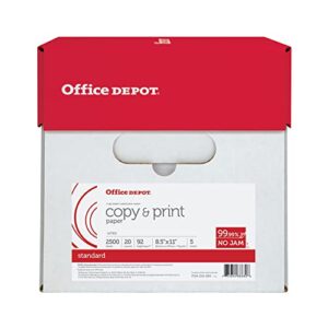 Office Depot Copy Print Paper, 8 1/2in. x 11in., 20 Lb, 500 Sheets Per Ream, Case Of 5 Reams, 851201CS