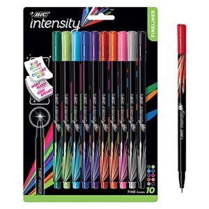 bic intensity fineliner marker pen, fine point (0.4 mm), assorted colors, 10-count, model number: fpinfap10