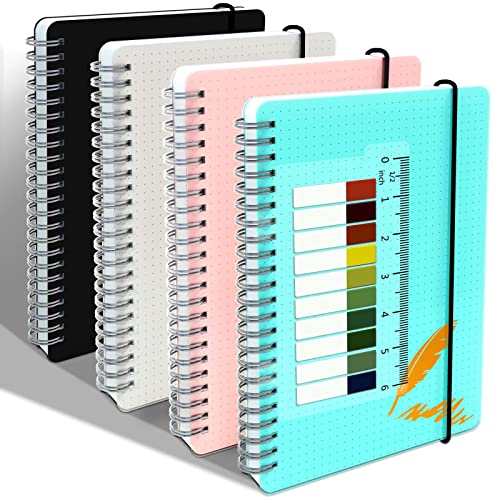 Yiozojio Dotted Spiral Notebook， 4 Pack-A5 Bullet Dotted Journal Spiral Notebook，640 Pages Total，100gsm Thick Paper，Spiral Bullet Journals for Work and Study or Notes(Blue，Pink，Transparent，Black)