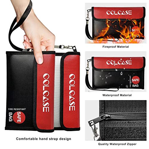 COLCASE Fireproof Money Bag(8.3x5 inches), 2 Pack Fireproof and Waterproof Cash Bag with Zipper, Fireproof Money Safe Pouch Envelope Container for Cash,Jewelry,Valuable,Passport