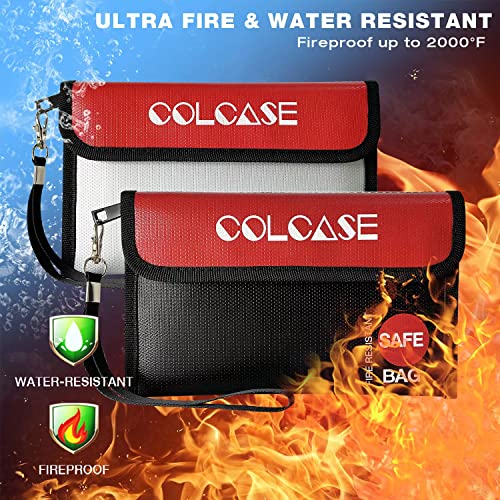 COLCASE Fireproof Money Bag(8.3x5 inches), 2 Pack Fireproof and Waterproof Cash Bag with Zipper, Fireproof Money Safe Pouch Envelope Container for Cash,Jewelry,Valuable,Passport