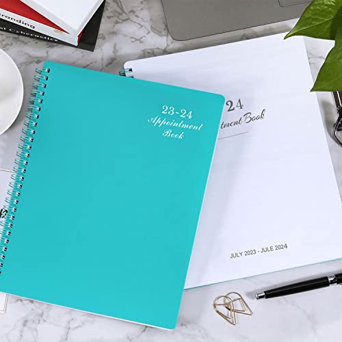 Weekly Appointment Book & Planner 2023-2024 - Daily Hourly Planner 2023-2024, 8" x 10", July 2023 - June 2024, 30-Minute Interval, Lay - Flat, Round Corner, Twin-Wire Binding, Thick Paper - Teal Green