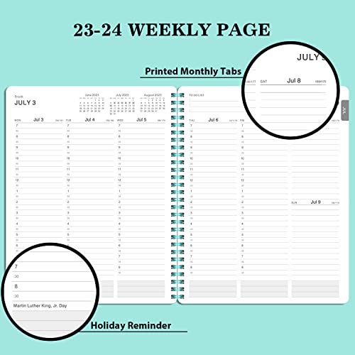 Weekly Appointment Book & Planner 2023-2024 - Daily Hourly Planner 2023-2024, 8" x 10", July 2023 - June 2024, 30-Minute Interval, Lay - Flat, Round Corner, Twin-Wire Binding, Thick Paper - Teal Green