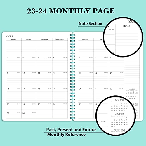 Weekly Appointment Book & Planner 2023-2024 - Daily Hourly Planner 2023-2024, 8" x 10", July 2023 - June 2024, 30-Minute Interval, Lay - Flat, Round Corner, Twin-Wire Binding, Thick Paper - Teal Green