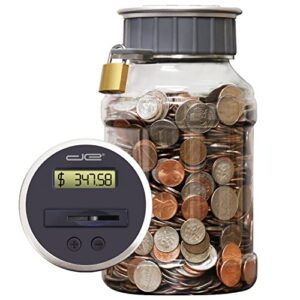 locking digital coin bank savings jar – pennies nickles dimes quarter half dollar change counter | clear jar with lcd display