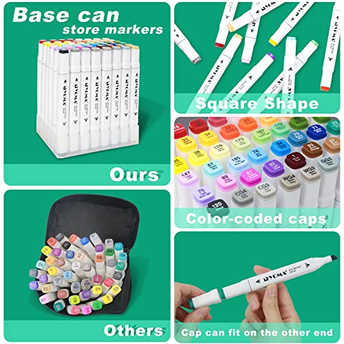 Y YOMA 80 Colors Alcohol Markers Dual Tip Markers Set, Unique Colors (1 Marker Case) Alcohol-based Ink, Fine & Chisel, White Penholder