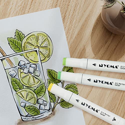 Y YOMA 80 Colors Alcohol Markers Dual Tip Markers Set, Unique Colors (1 Marker Case) Alcohol-based Ink, Fine & Chisel, White Penholder