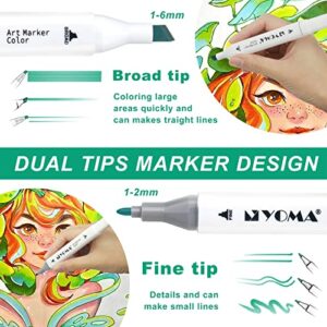 Y YOMA 80 Colors Alcohol Markers Dual Tip Markers Set, Unique Colors (1 Marker Case) Alcohol-based Ink, Fine & Chisel, White Penholder