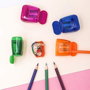 4PCS Manual Pencil Sharpener,Double Holes Colored Prism Pencil Sharpeners with lid for Kids,Suitable for School,Office,Home