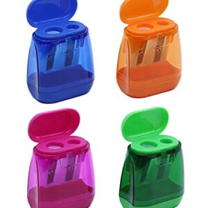 4PCS Manual Pencil Sharpener,Double Holes Colored Prism Pencil Sharpeners with lid for Kids,Suitable for School,Office,Home