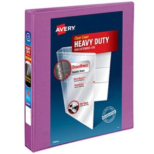 avery heavy-duty 3 ring binder, 1 inch slant rings, orchid view binder (79272)