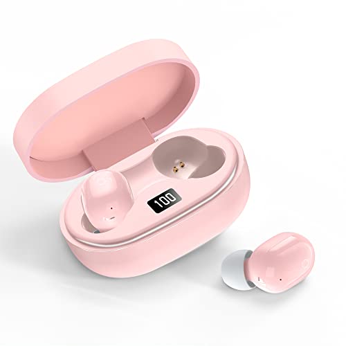 Wireless Earbuds, Bluetooth Earphones Stereo HiFi Sound Noise Cancelling with Built-in Microphone, True Wireless Headphones In-Ear Earbuds for Sports and Work, Compatible with iPhone, Android- Pink