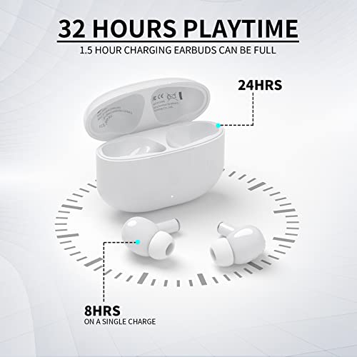 Wireless Earbuds, A30Pro TWS Bluetooth 5.1 IPX5 Water Resistance 32Hrs Playtime, Smart Touch Control, Noise Canceling with Hi-Fi Stereo Earphones for iPhone and Android (Ear Handle Touch Control)