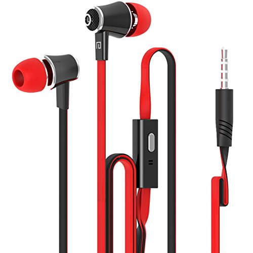 LSD in Ear Headphones Earphones Wired Earbuds 3.5mm Bass Stereo Headsets with Microphone & Remote Control Earpieces for iPhone, IPad, Android Smartphones, Mp3/mp4 Player, Laptop, Tablet, Etc. (Red)