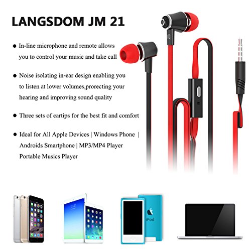 LSD in Ear Headphones Earphones Wired Earbuds 3.5mm Bass Stereo Headsets with Microphone & Remote Control Earpieces for iPhone, IPad, Android Smartphones, Mp3/mp4 Player, Laptop, Tablet, Etc. (Red)