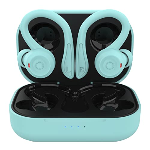 Blue Wireless Earbuds with Earhooks Bluetooth Earbuds with Ear Hook Waterproof Sport Headphones Noise Cancelling Ear Buds with Microphone Long Battery Life Earphones for Running Workout Android iOS