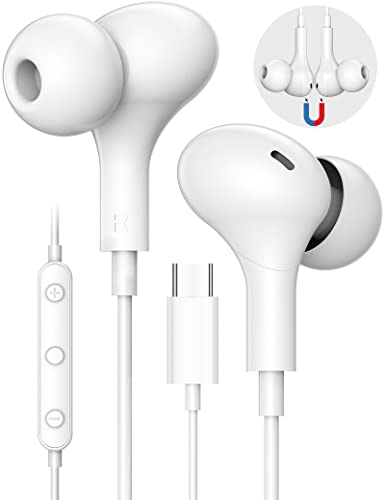 COOYA USB C Headphone Magnetic Wired Earbuds for Samsung S23 S22 Ultra S21 S20 FE A53 Note 20 10 Plus Galaxy Flip 4 Pixel 6 7 DAC HiFi Stereo in-Ear Earphone with Microphone for iPad Pro Oneplus 9 10