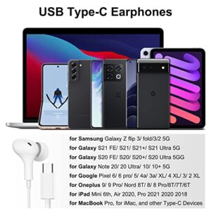 COOYA USB C Headphone Magnetic Wired Earbuds for Samsung S23 S22 Ultra S21 S20 FE A53 Note 20 10 Plus Galaxy Flip 4 Pixel 6 7 DAC HiFi Stereo in-Ear Earphone with Microphone for iPad Pro Oneplus 9 10