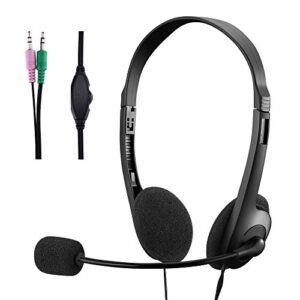 qinyounice kids heaphones with microphone headphones for kids with microphone,noise cancelling and volume controls kids headphones for online course computer headset (black color)