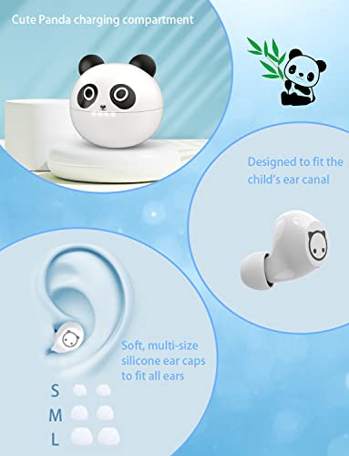 Kids Wireless Earbuds, TOGETFAC Bluetooth Earbuds, Noise Canceling Headphones with Cute Panda Comfortable Lightweight Design for Girls Women Sports 5.1 In-Ear Headphones with Mini Charging Case