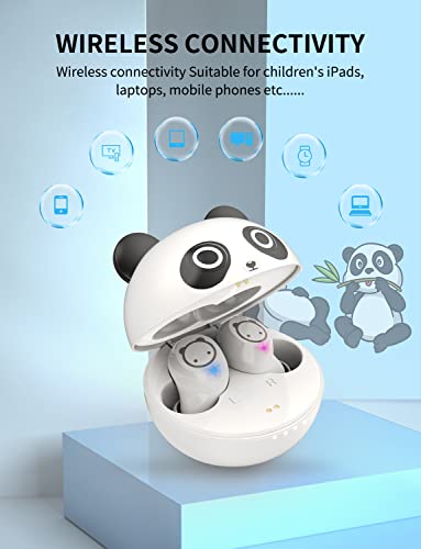 Kids Wireless Earbuds, TOGETFAC Bluetooth Earbuds, Noise Canceling Headphones with Cute Panda Comfortable Lightweight Design for Girls Women Sports 5.1 In-Ear Headphones with Mini Charging Case