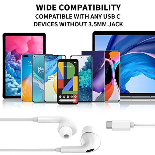 HGCXING USB C Headphone for Samsung Galaxy S21 S20 FE S22 Ultra S23 A53, Type C Headphones Wired Earphone HiFi Stereo Noise Cancelling USB C Earbuds with Microphone for Pixel 7 6 iPad Pro Oneplus 10