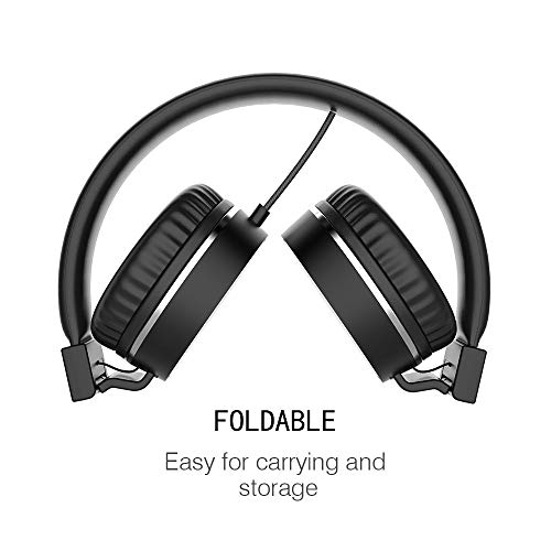 TENLUBEN Gorsun Headphones,Stereo Lightweight Foldable Corded Headphone Adjustable Headband Headsets with Mic 3.5mm Volume Control for Cellphones Smartphones iPhone Laptop PC Mp3/4 Earphones (Black)