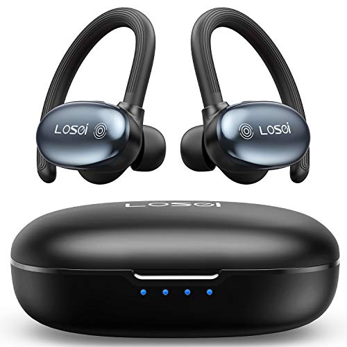 Losei Bluetooth Headphones, Sports True Wireless Earbuds Touch Control Earphones Bass Stereo Sound TWS Ear Hooks Headset with Charging Case & Mic for Running/Working Out/Gym