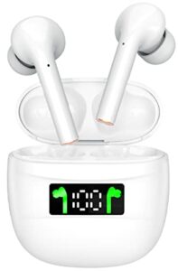 wireless earbuds true bluetooth ear buds with mic bluetooth 5.2 in-ear wireless headphones hi-fi stereo ip7 sweatproof wireless earphone enc noise cancelling 35 hours for iphone samsung white