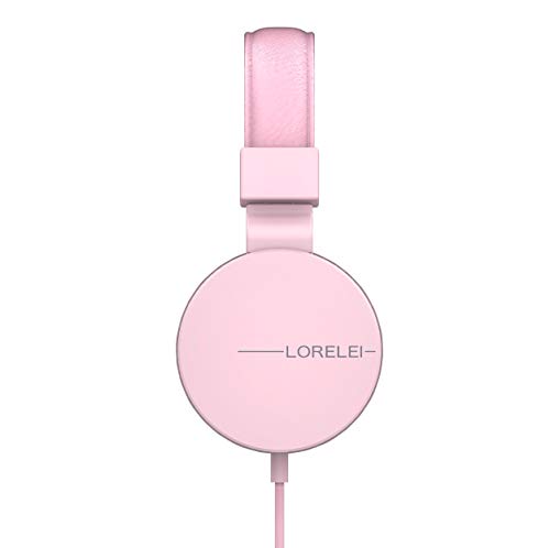 LORELEI L-01 On-Ear Kids Headphones with Microphone, Lightweight Folding Stereo Bass Headphones with 1.5M No-Tangle Cord, Portable Wired Headphones(Pink)