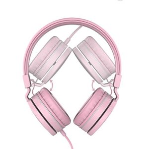 LORELEI L-01 On-Ear Kids Headphones with Microphone, Lightweight Folding Stereo Bass Headphones with 1.5M No-Tangle Cord, Portable Wired Headphones(Pink)